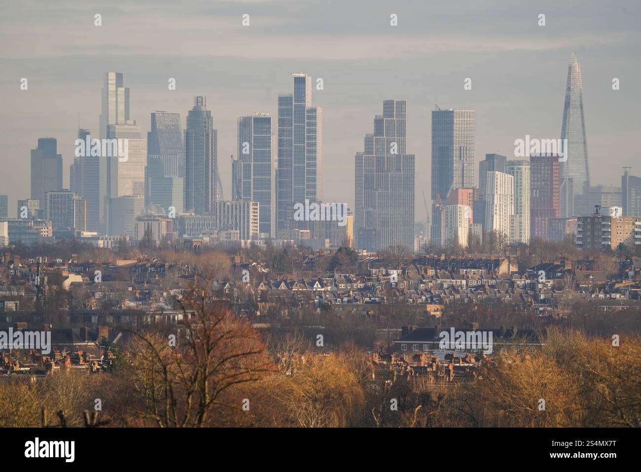 Wimbledon , London 13 January 2025 London skyline and financial ...