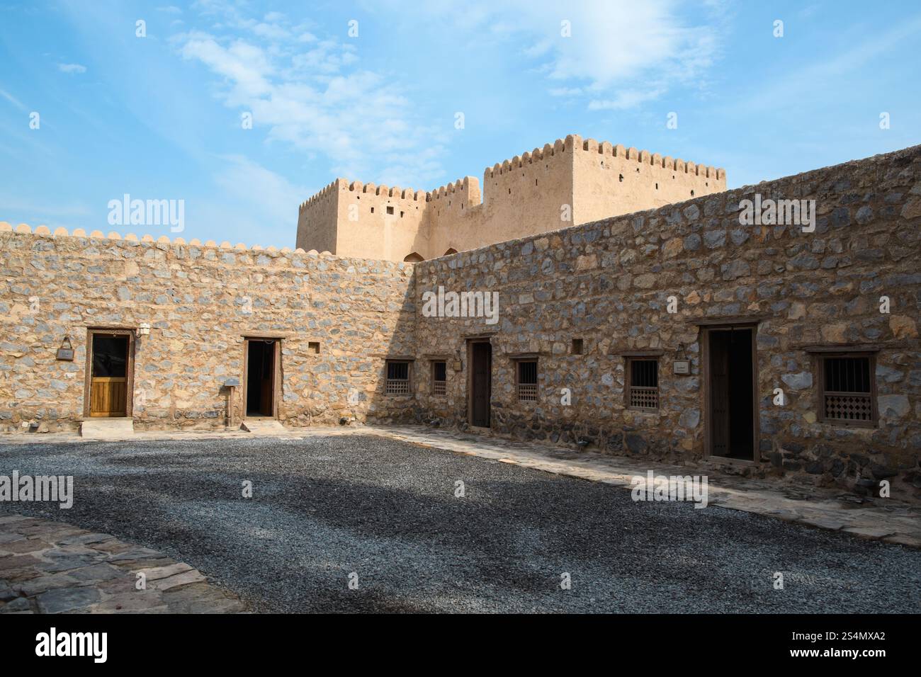 Khasab, Oman - January 1, 2025: The inner courtyard of Khasab Castle ...