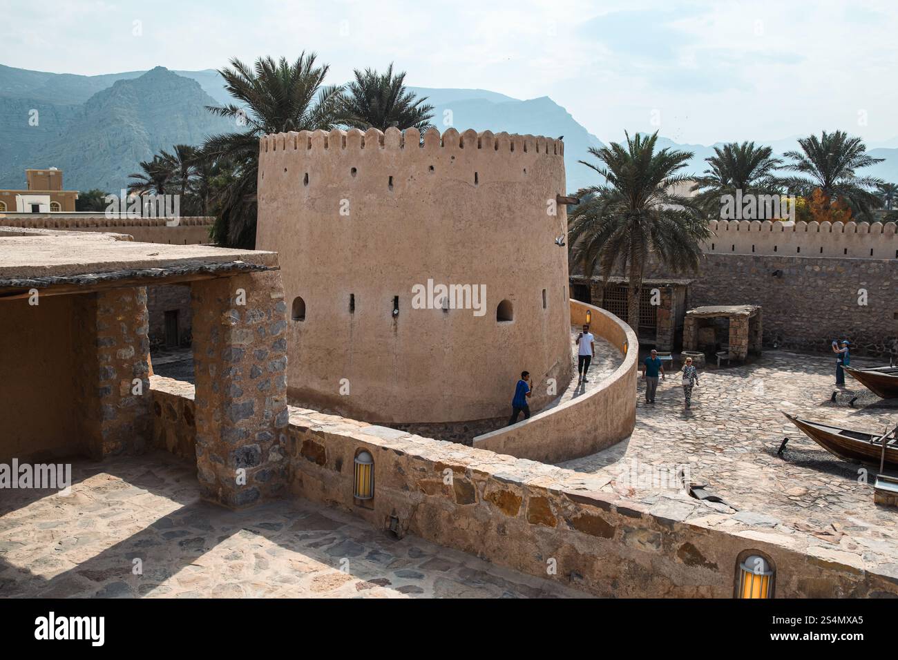 Khasab, Oman - January 1, 2025: The inner courtyard of Khasab Castle ...