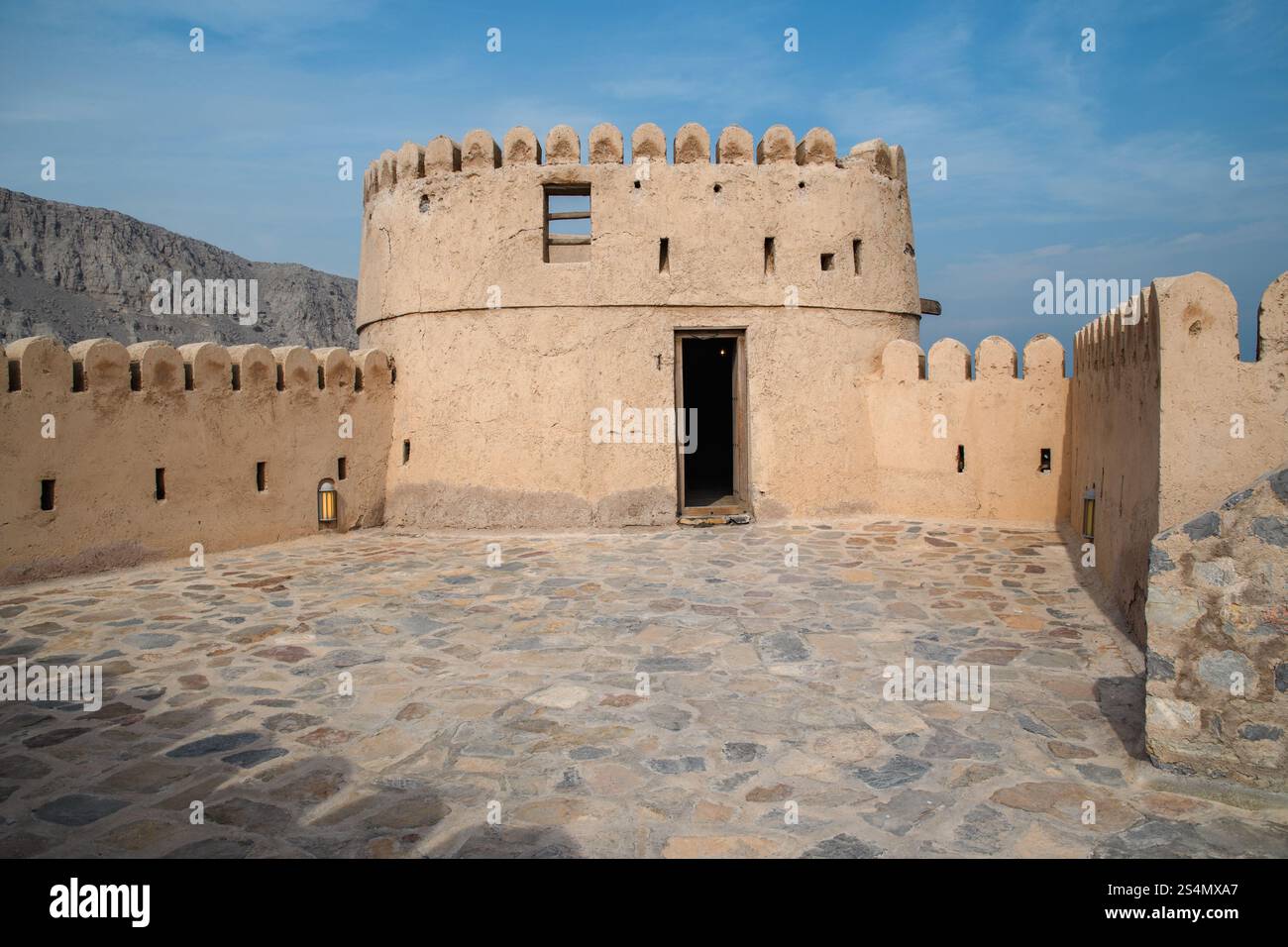 Khasab, Oman - January 1, 2025: The entrance to the bastion of Khasab ...