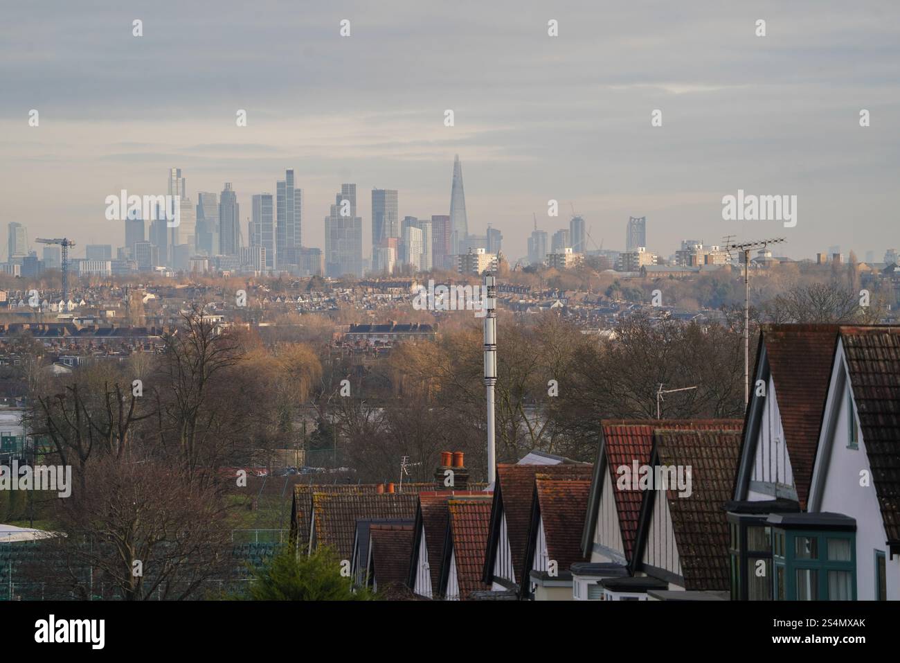 Wimbledon , London 13 January 2025 London skyline and financial ...