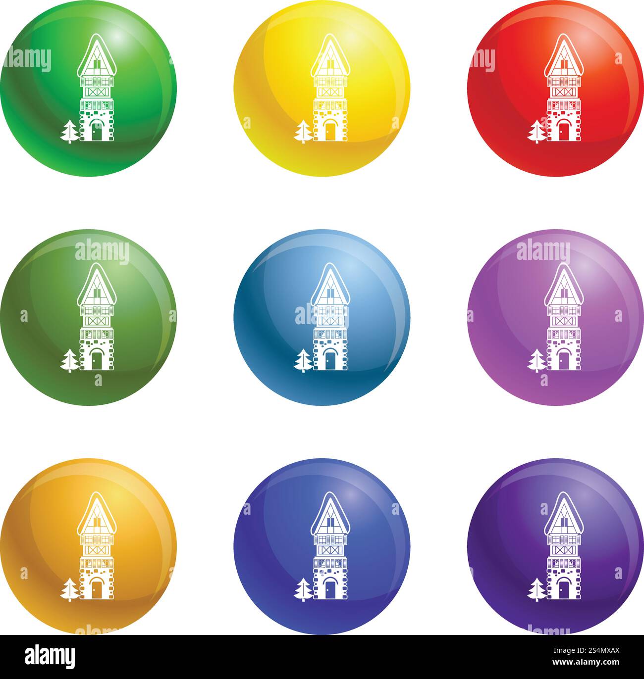 Stone high house icons vector 9 color set isolated on white background ...