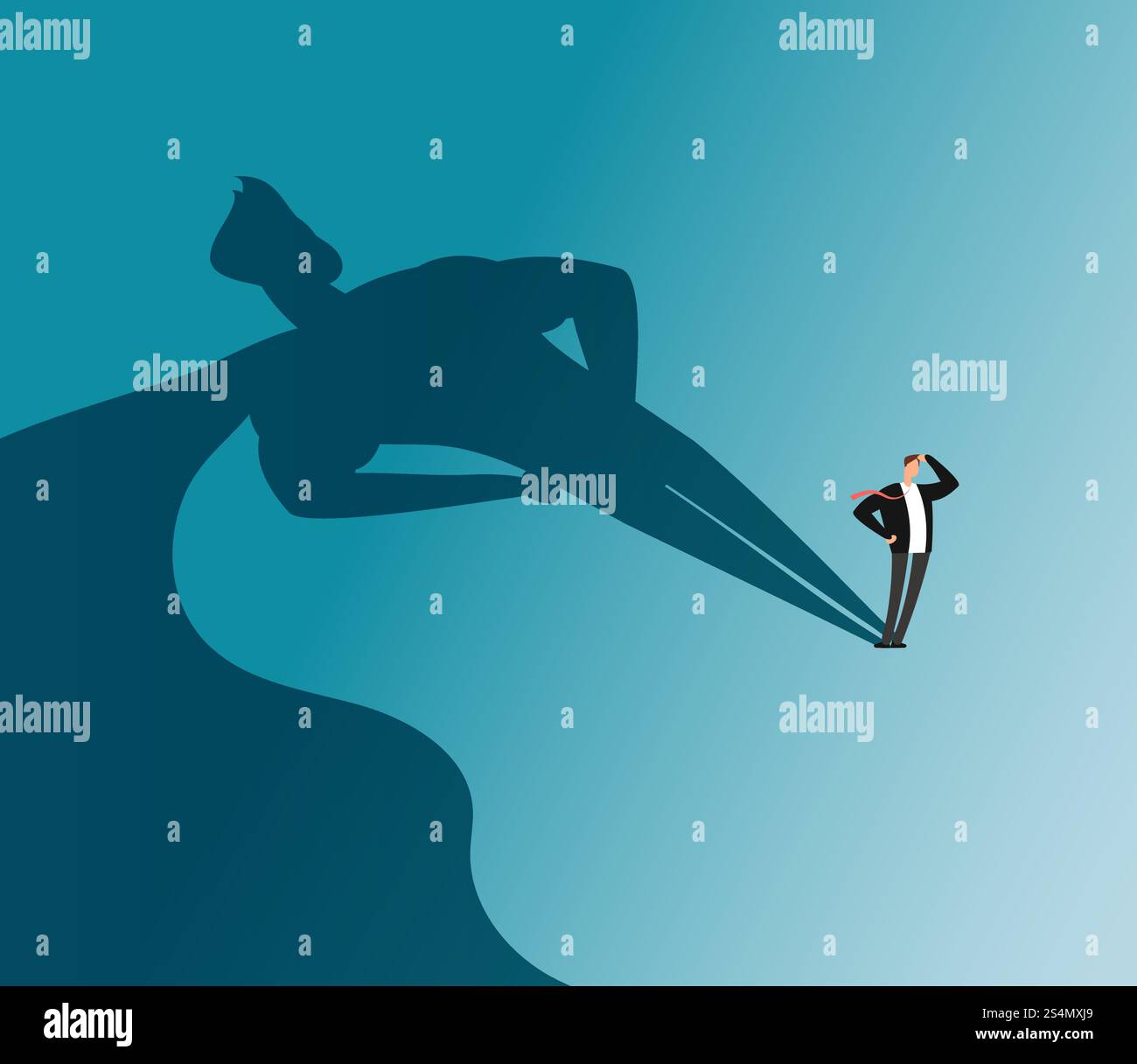 Businessman with superhero shadow. Ambition and business success vector ...