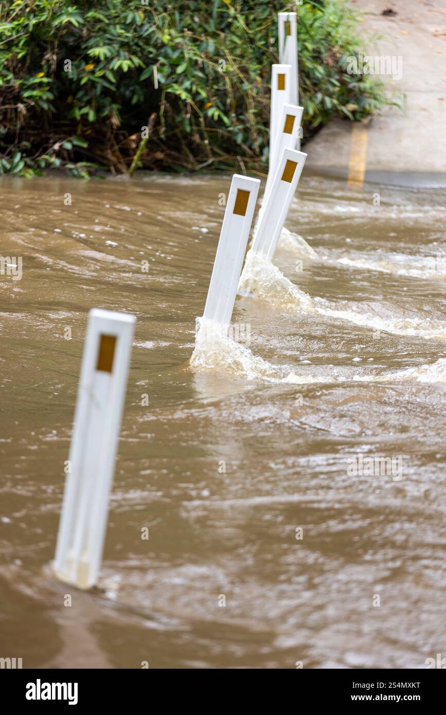 Submerged Road Posts in Flash Flood in Brookfield Rural Road Stock ...