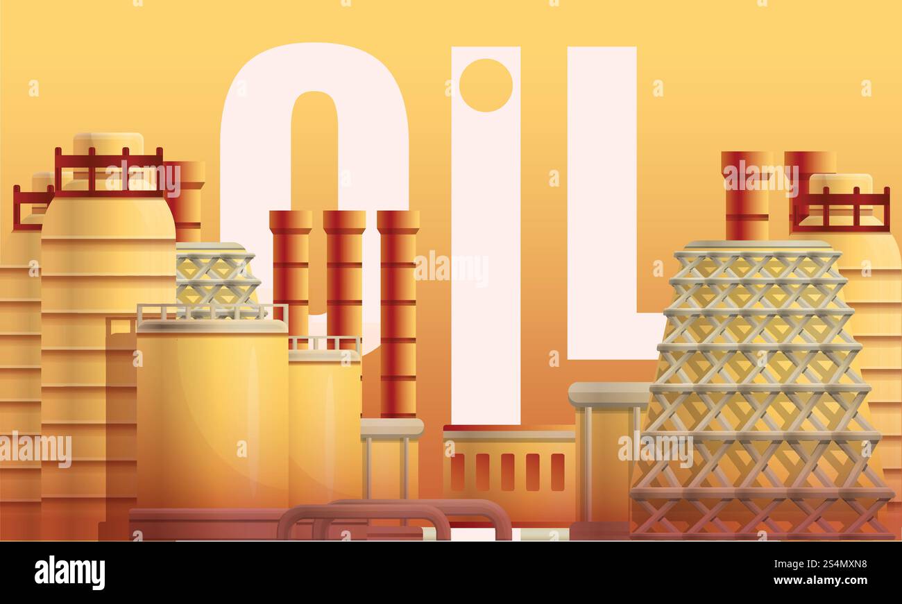 Oil urban refinery concept banner. Cartoon illustration of oil urban ...