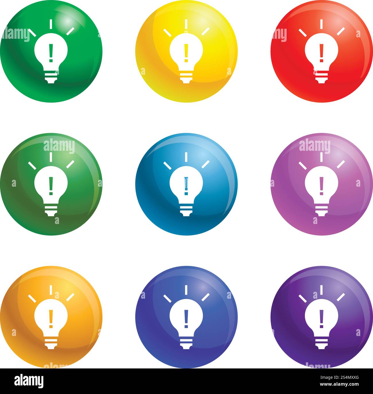 New idea bulb icons vector 9 color set isolated on white background for ...