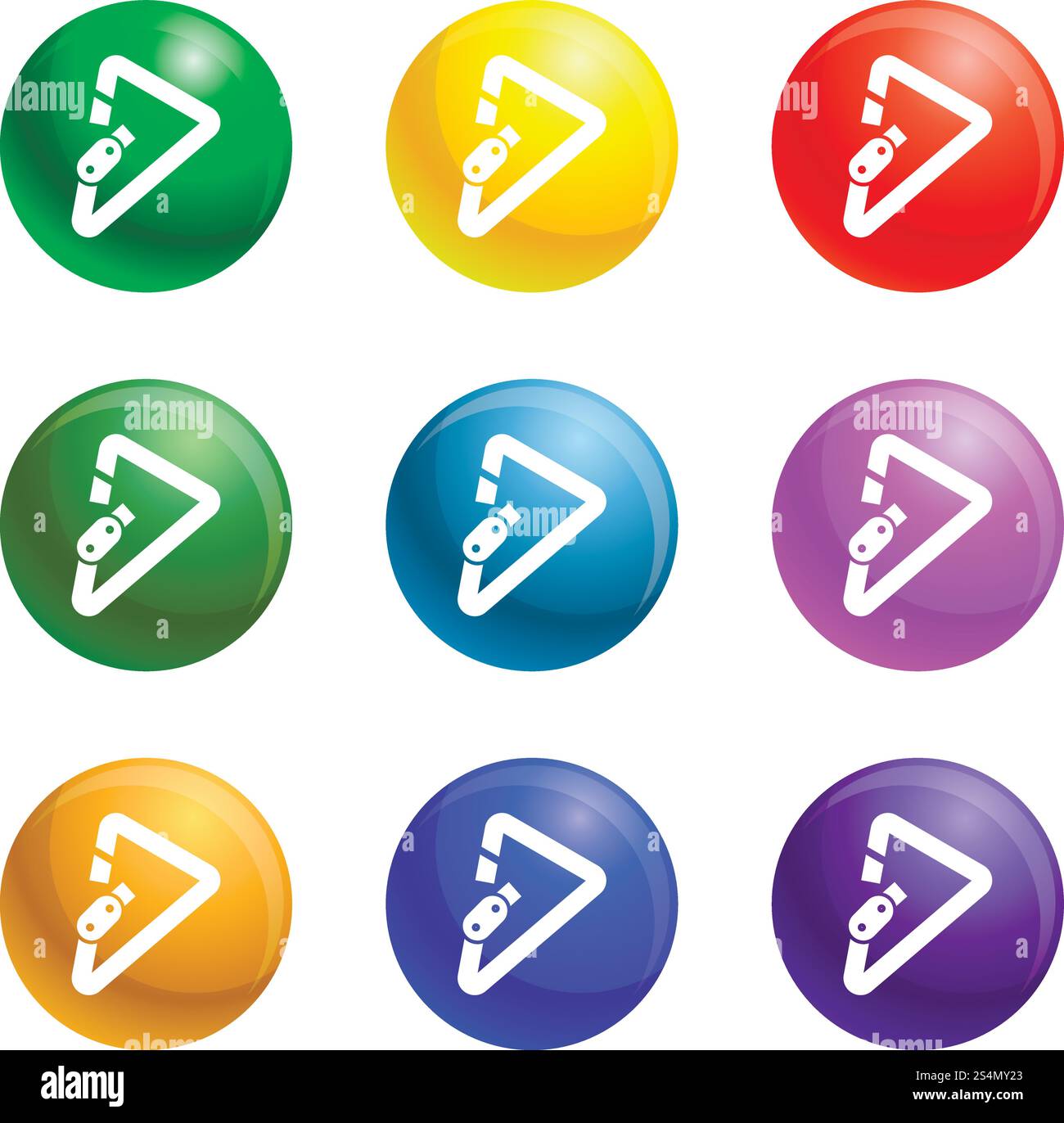 Triangular carabiner icons vector 9 color set isolated on white ...