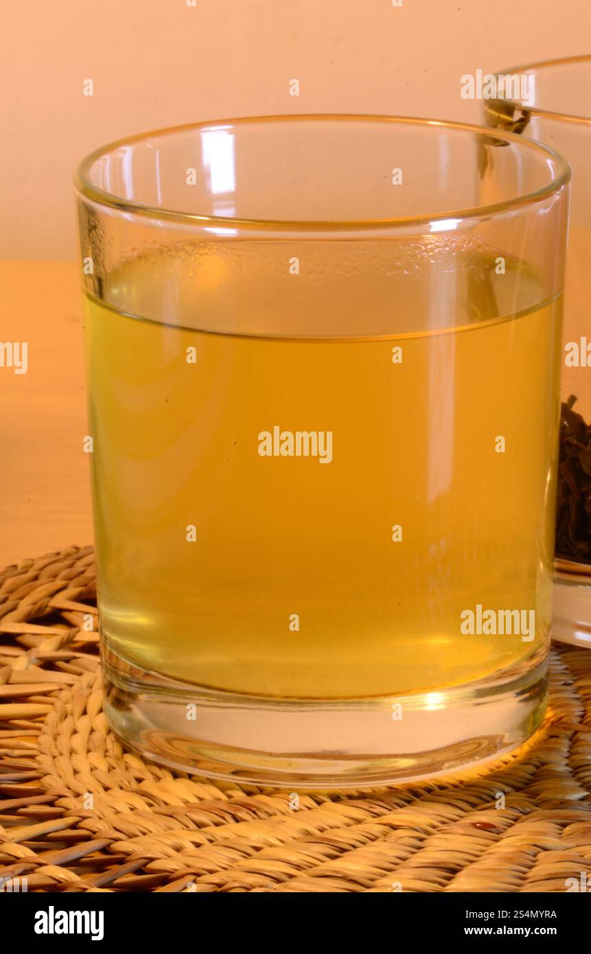 Green tea in a glass Stock Photo - Alamy