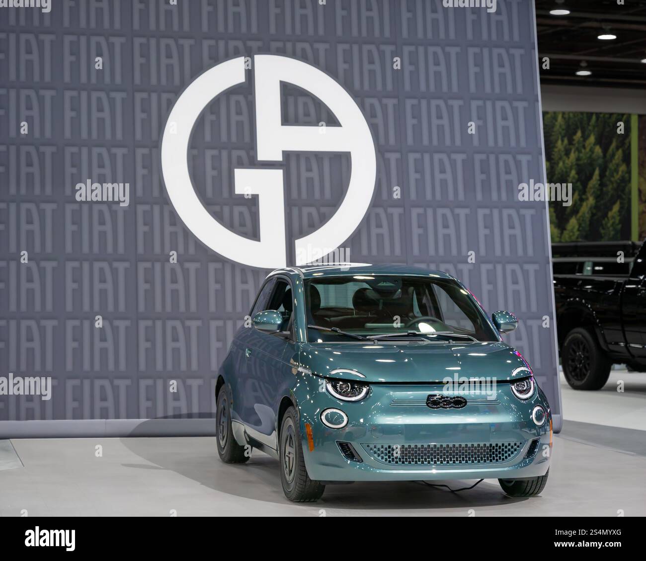 DETROIT, MI/USA - JANUARY 10, 2025: A Fiat 500e EV car, North American International Detroit ...