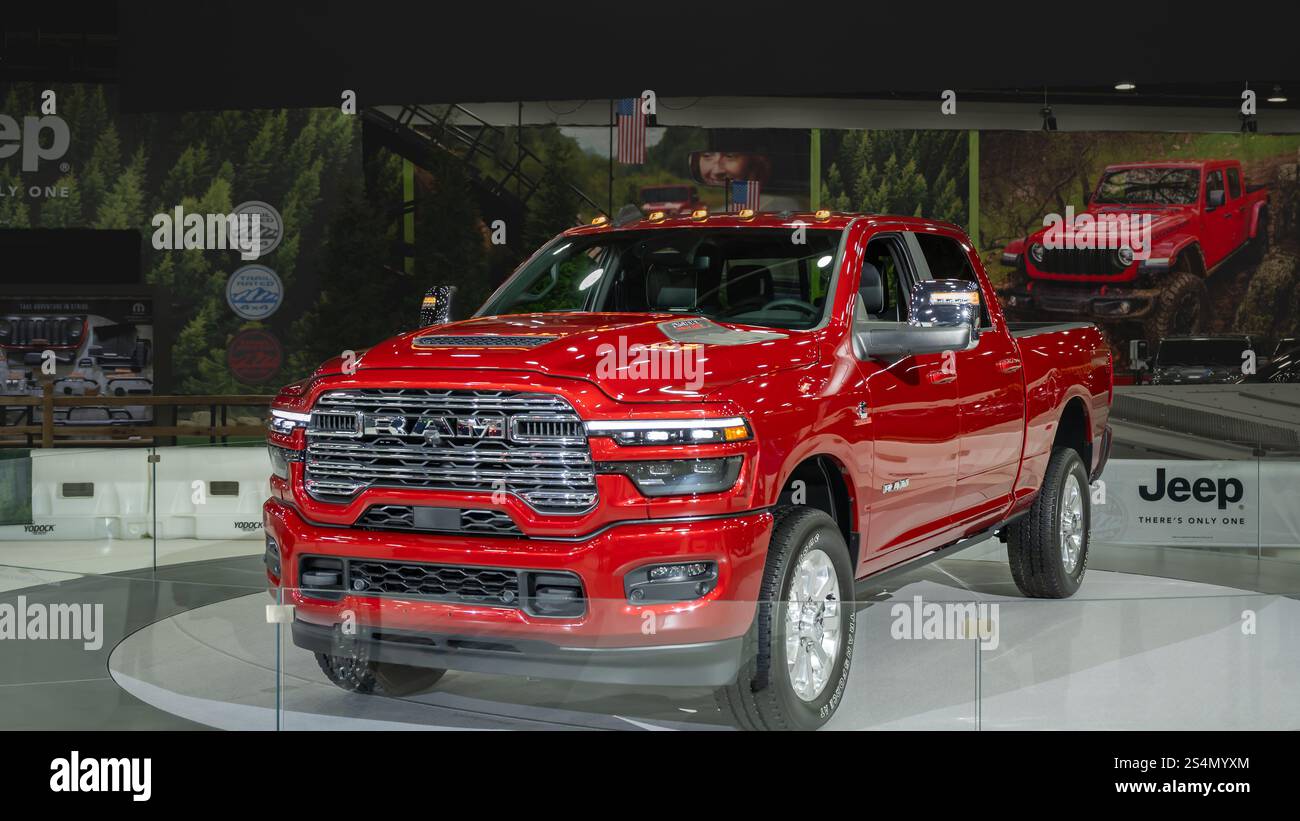 DETROIT, MI/USA - JANUARY 10, 2025: A 2025 Dodge Ram 2500 Laramie truck ...
