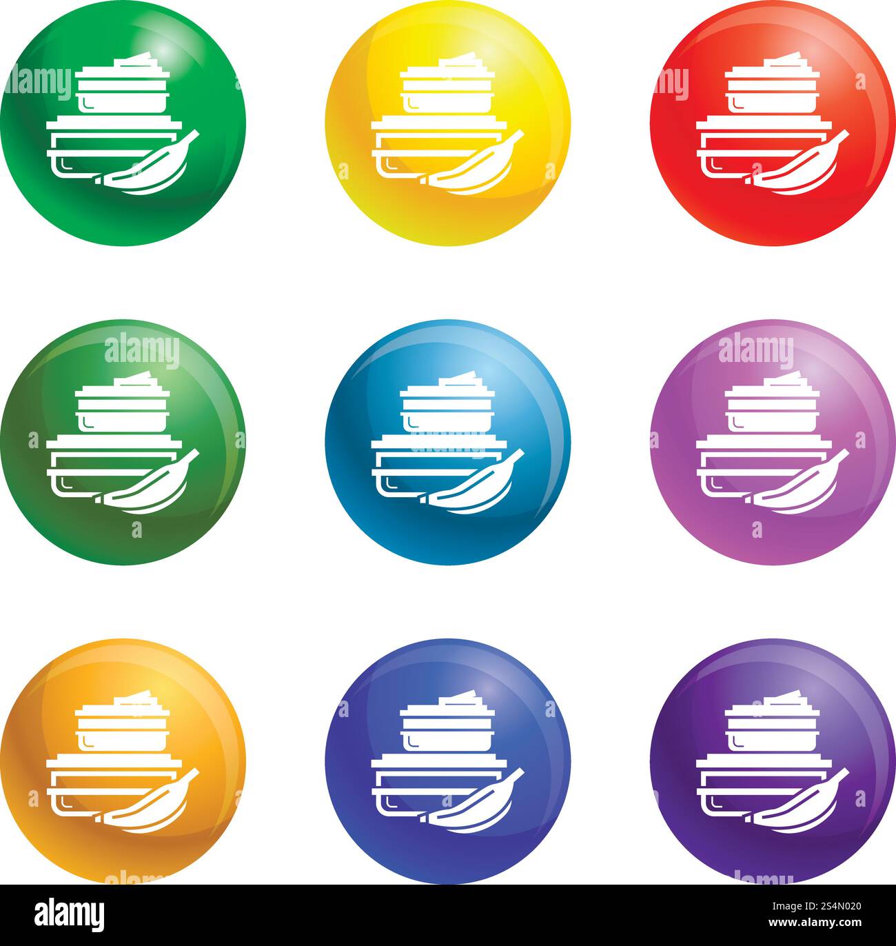 Fruit box lunch icons vector 9 color set isolated on white background ...