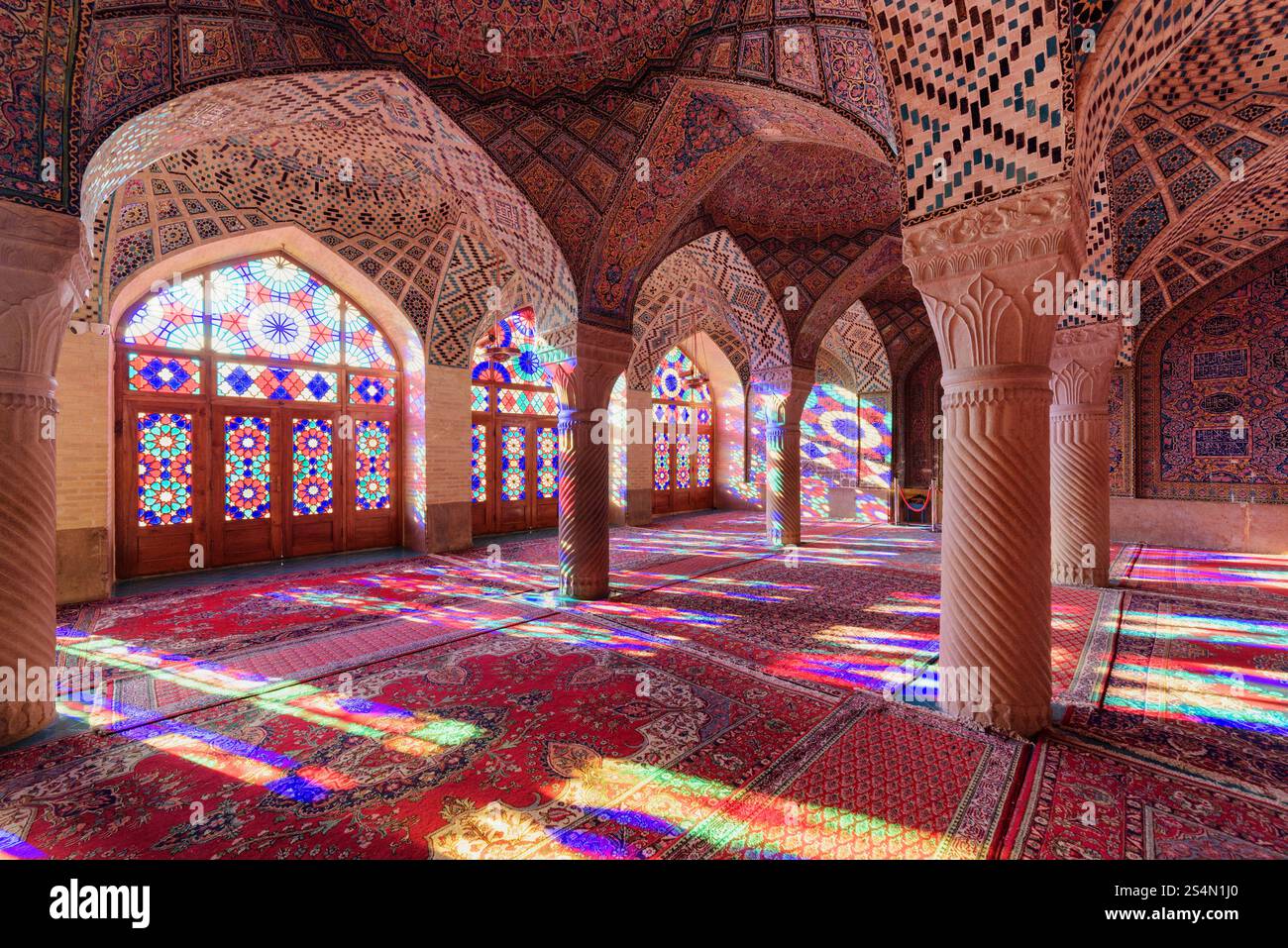 Amazing empty prayer hall at the Nasir al-Mulk Mosque, Iran Stock Photo ...