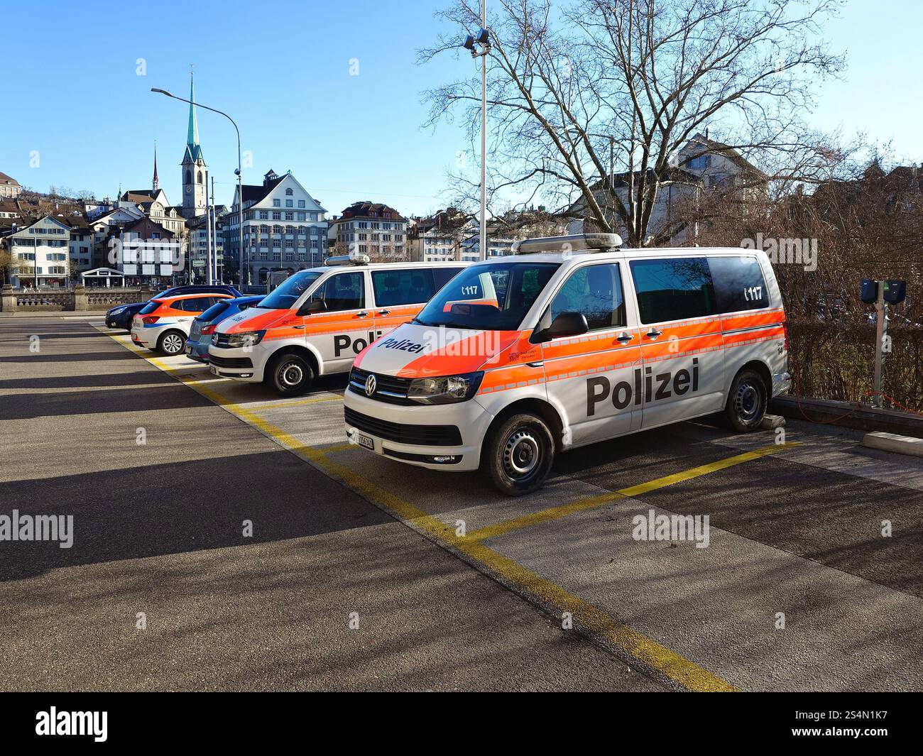 11-01-2025, Zurich, Switzerland. Parked city police vans near police ...