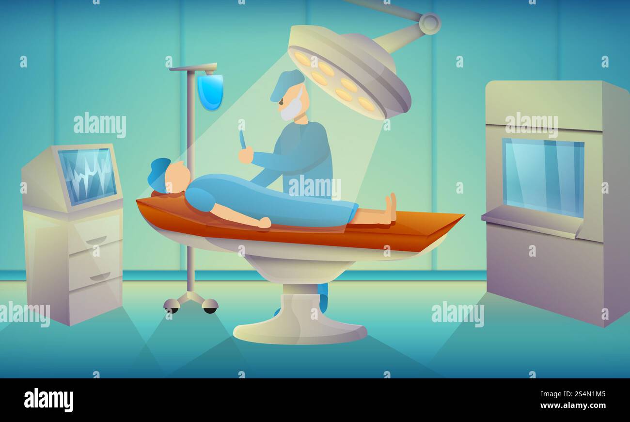 Surgeons operating room concept banner. Cartoon illustration of ...