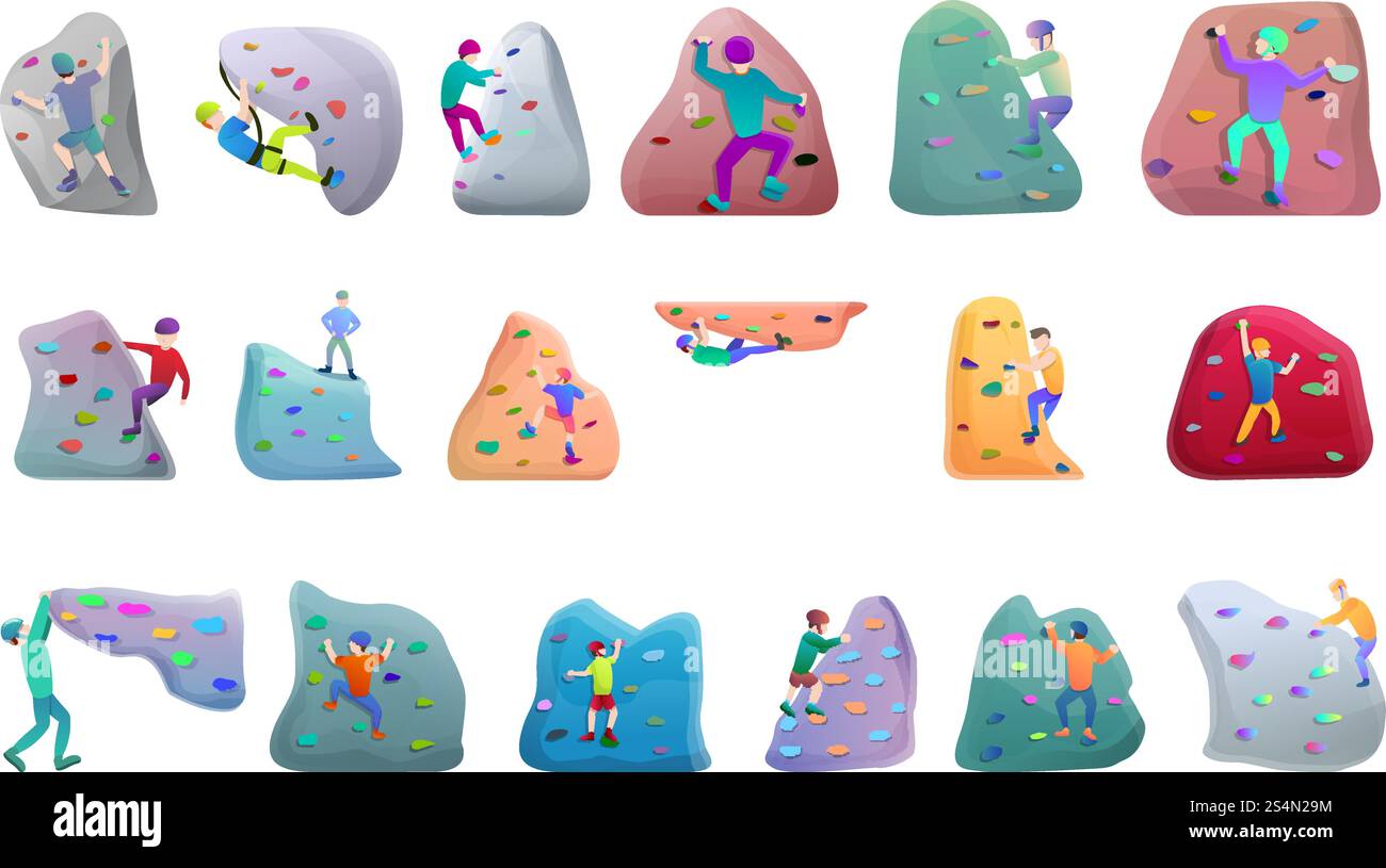 Sport climbing icons set. Cartoon set of sport climbing vector icons ...