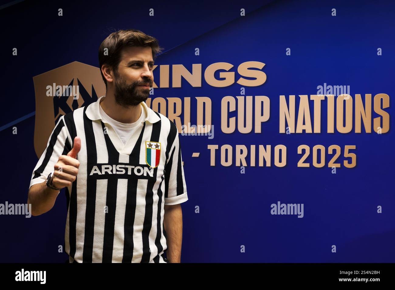 Turin, Italy. 12 January 2025. Gerard Pique gestures prior to the Kings ...