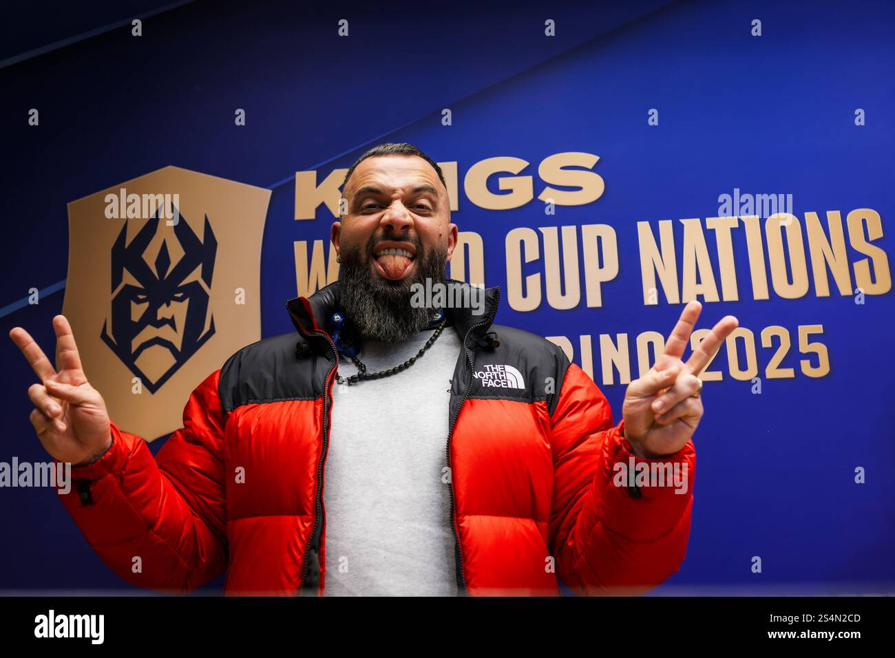 Turin, Italy. 12 January 2025. Er Faina (Damiano Coccia) poses prior to ...