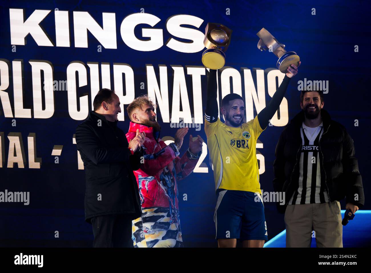 Turin, Italy. 12 January 2025. Kelvin Oliveira (C) of Brazil lifts the ...