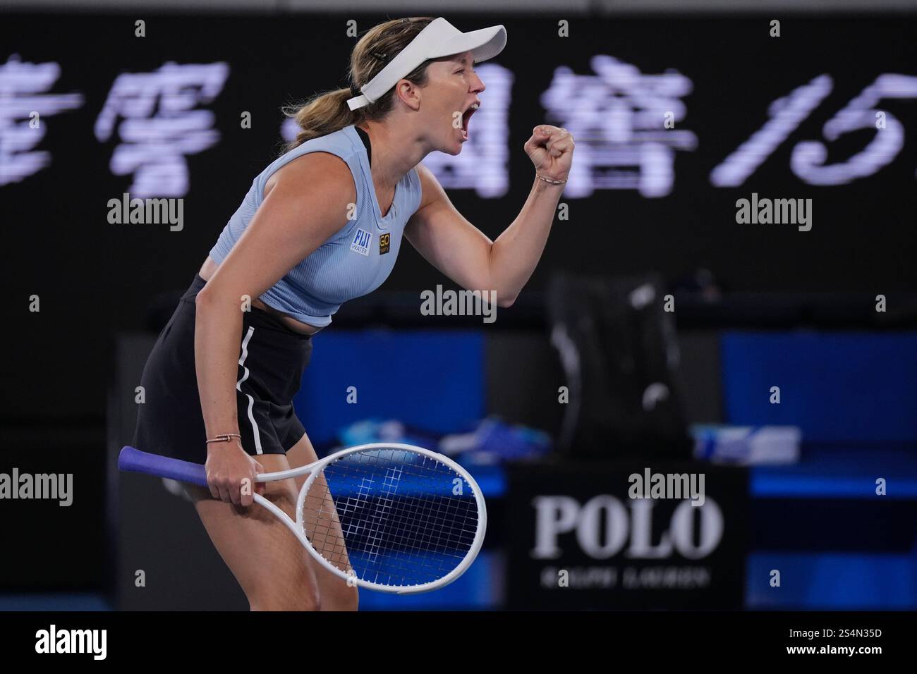 Danielle Collins of the U.S. reacts after winning a point against Daria ...