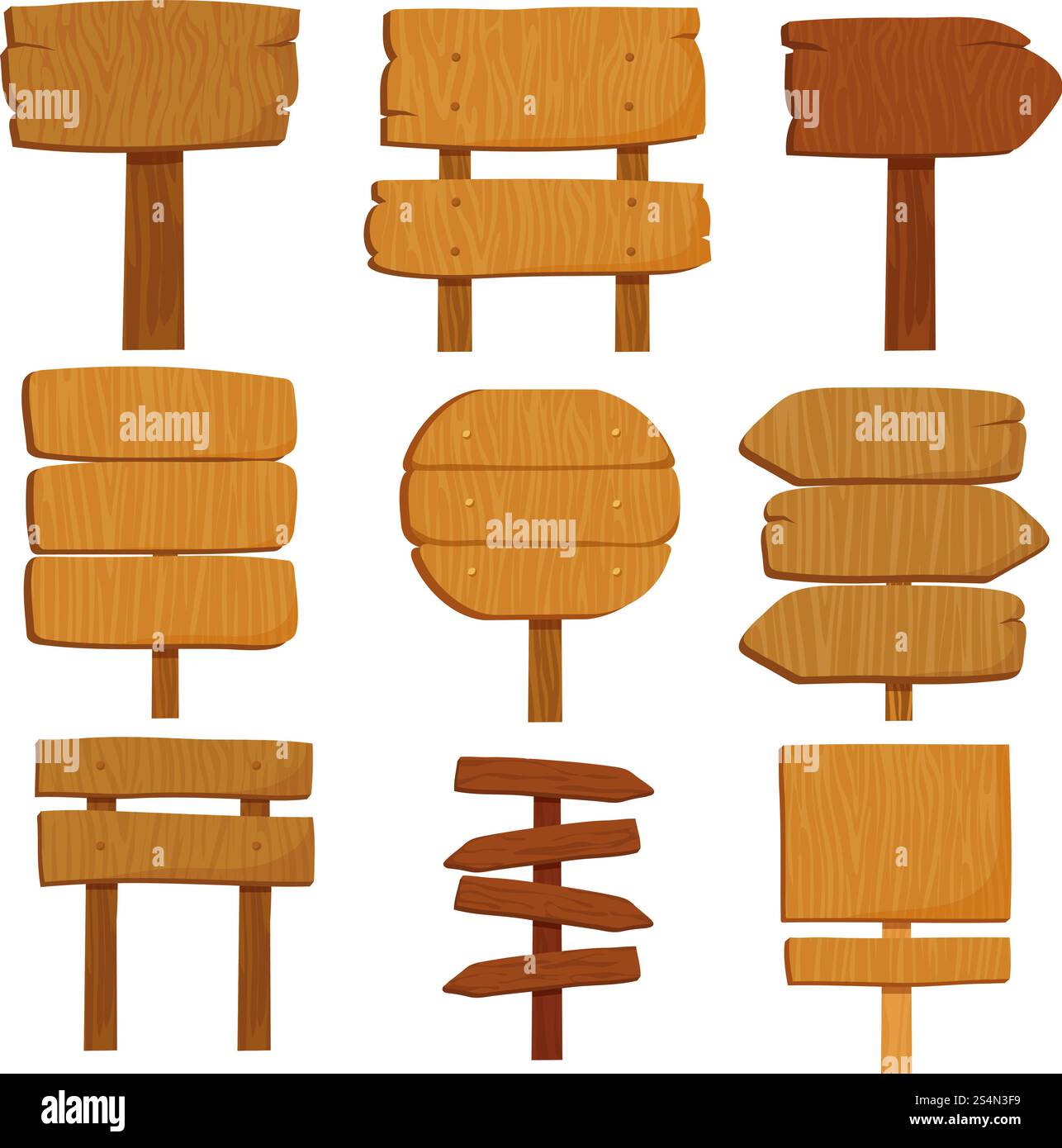 Empty cartoon wooden signs. Old wood signpost boards isolated vector ...