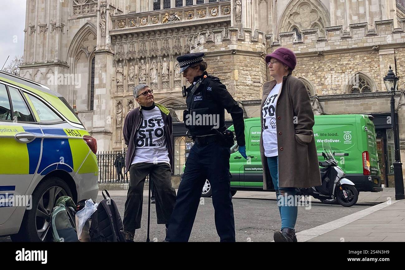 Just Stop Oil protesters Di Bligh, 77, and Alyson Lee, 66, with a ...