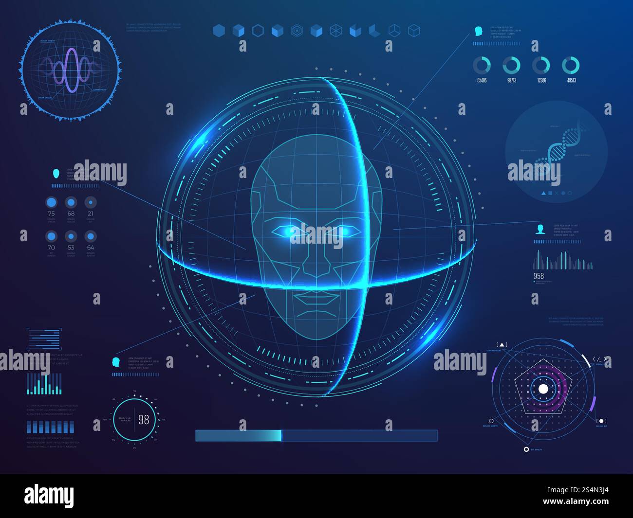 Biometrics Digital Face Scanning Facial Recognition Software With Hud Interface Charts