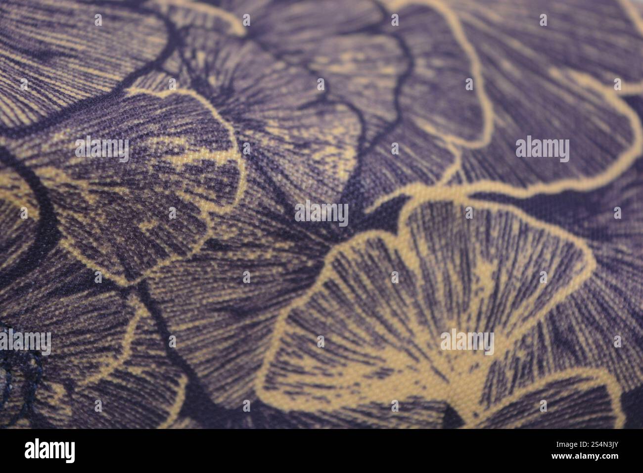 Unusual fabrics, denim with an unusual pattern of orange flowers on a ...