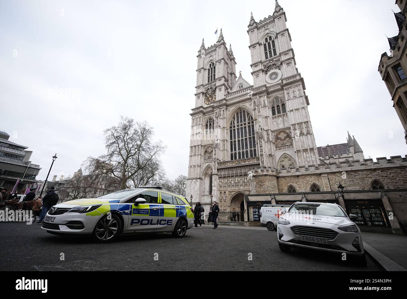 Police car outside Westminster Abbey in central London, where Just Stop ...