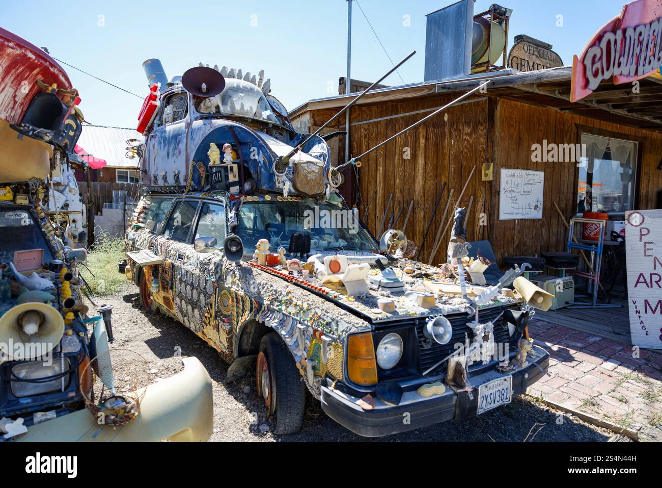 Rocket Bob's art cars on I-95 in Goldfield Historic District a historic gold mining ghost town ...