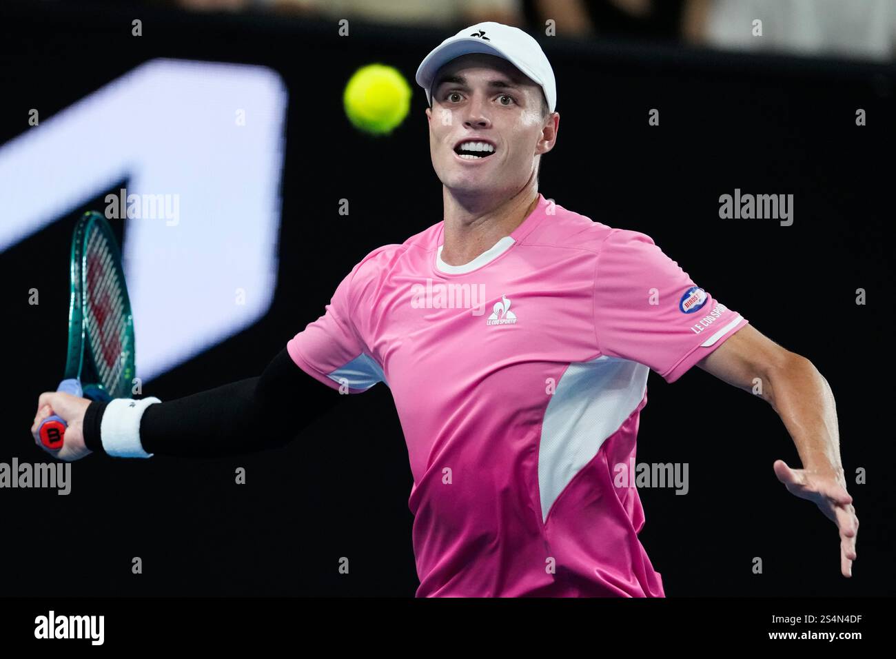 Christopher O'Connell of Australia plays a forehand return to Tommy ...