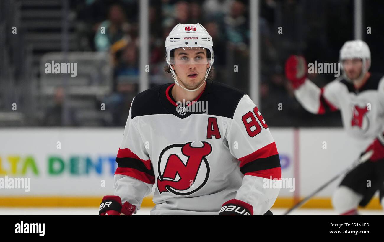 New Jersey Devils center Jack Hughes during the third period of an NHL ...