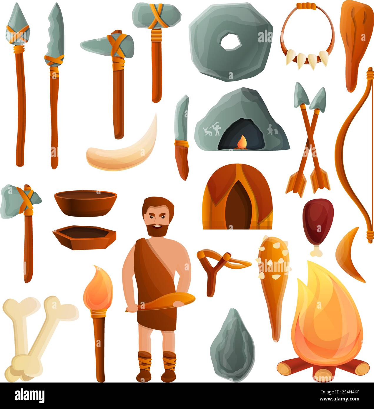 Stone age icons set. Cartoon set of stone age vector icons for web ...