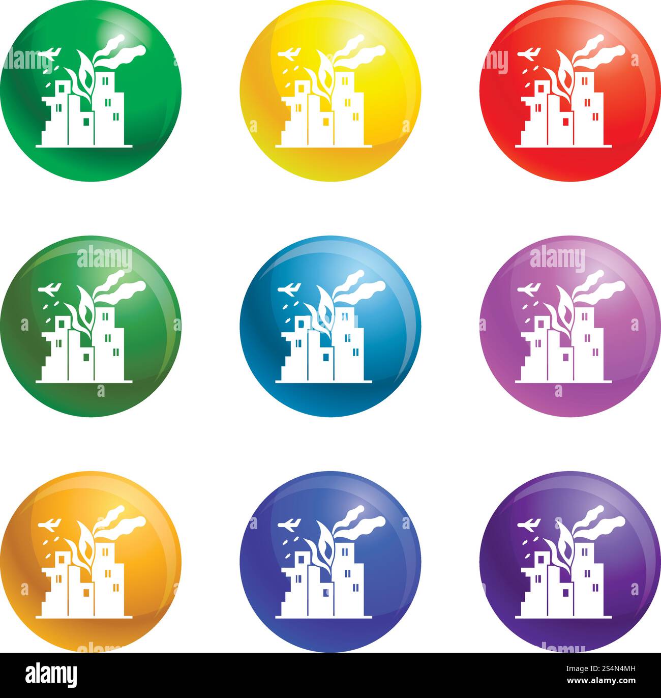 War fire city icons vector 9 color set isolated on white background for ...