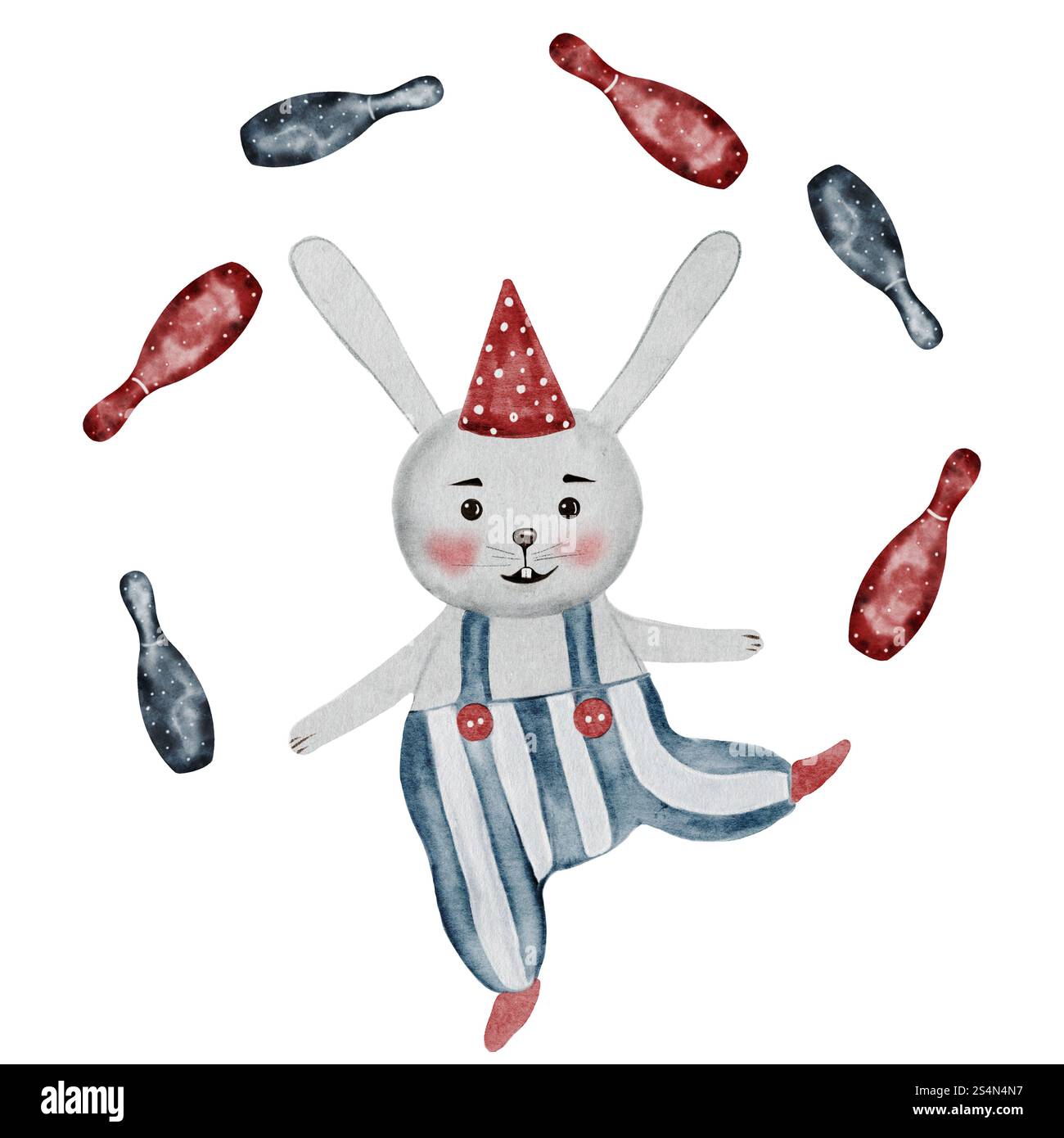 Circus watercolor.Rabbit acrobats and juggler. Hand drawn cute animals ...
