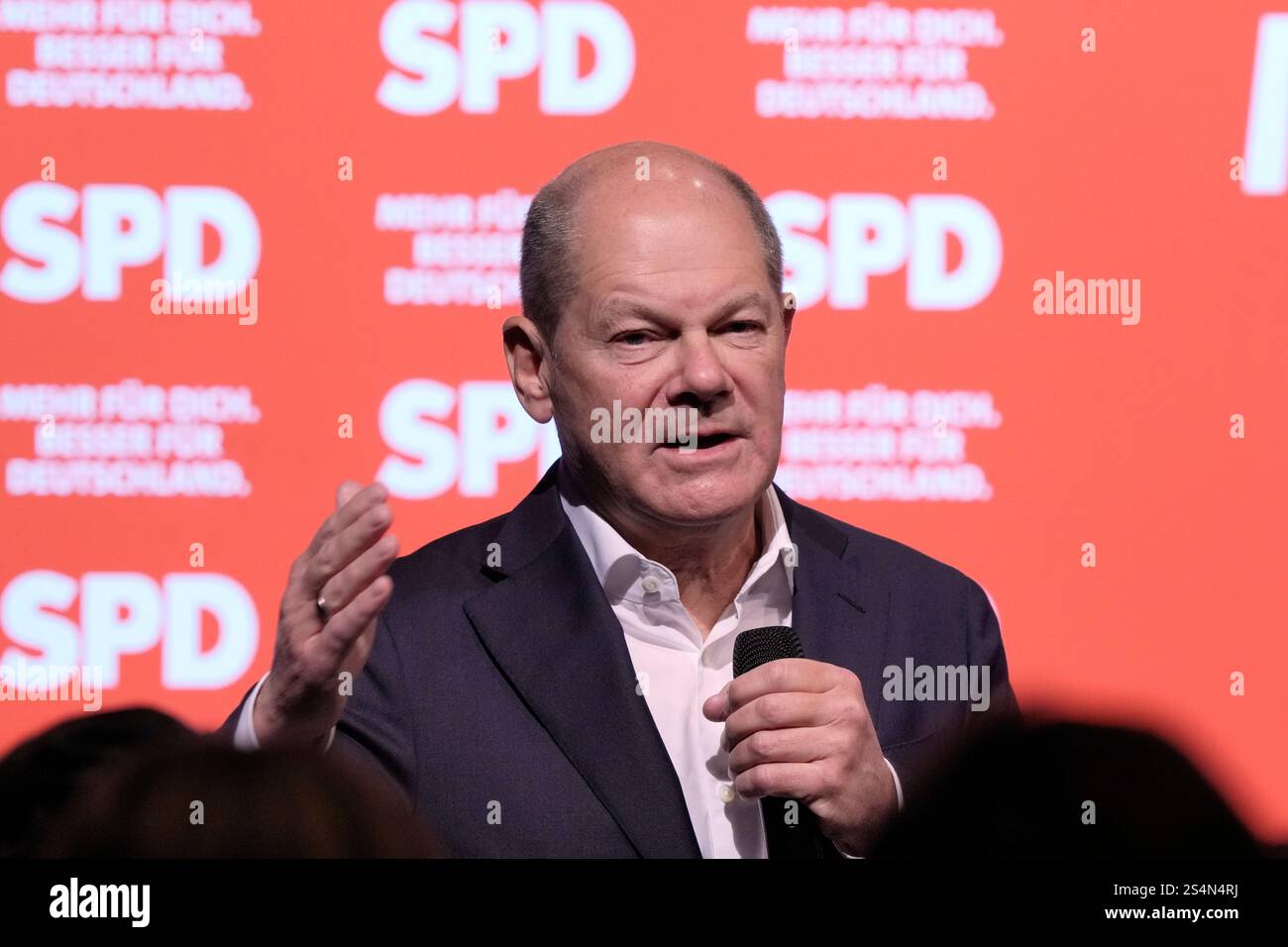 German Chancellor Olaf Scholz answers questions during the federal ...
