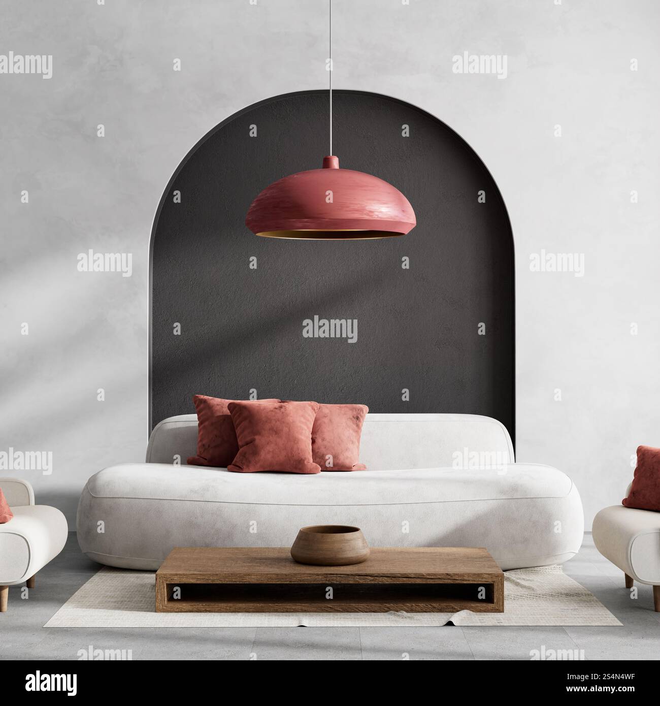 living room interior mock up, modern furnitures and decorative arch ...