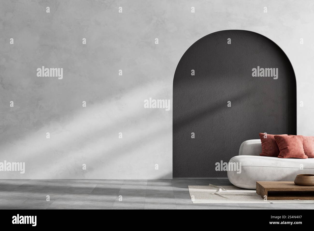 living room interior mock up, modern furnitures and decorative arch ...