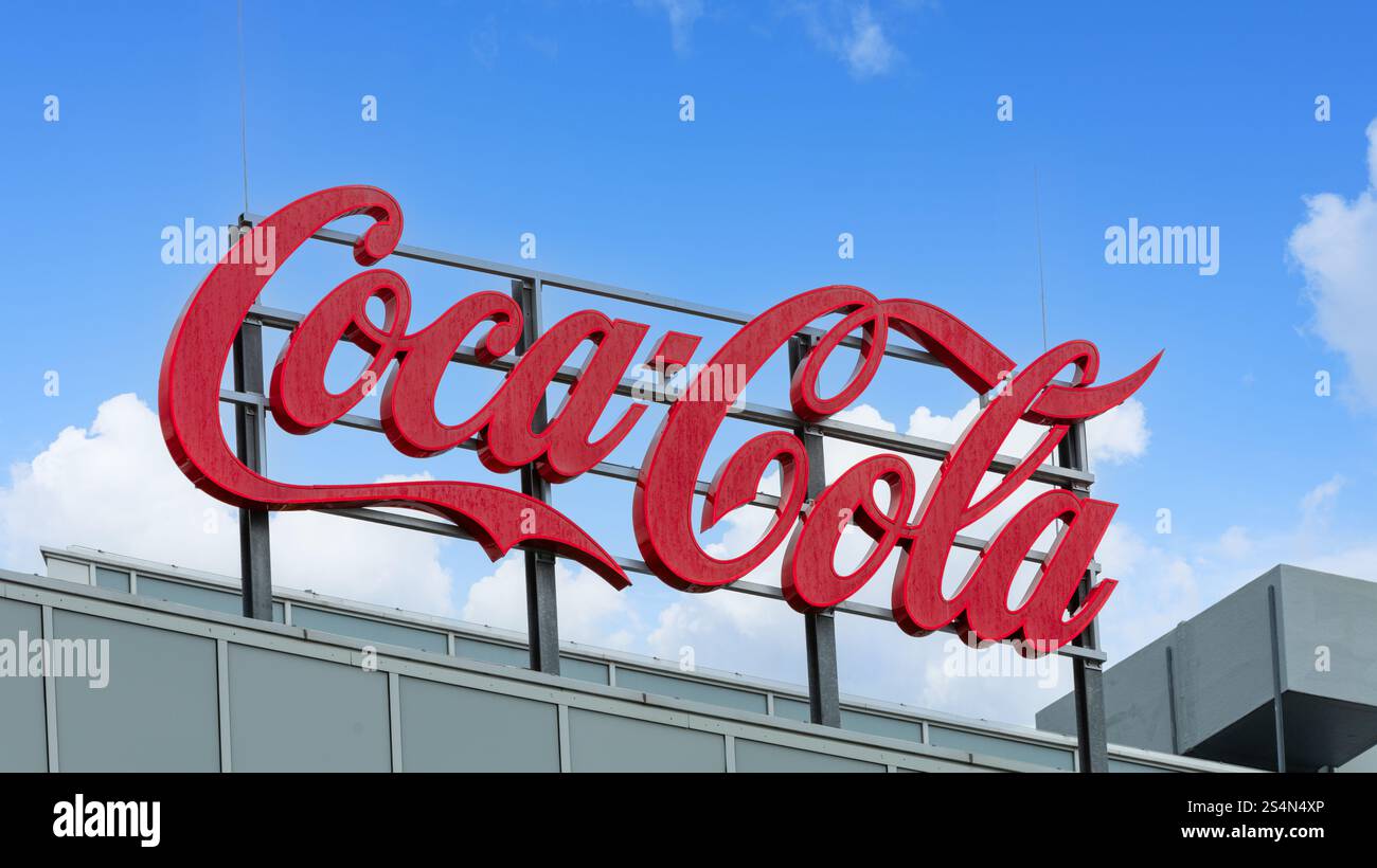 Rotterdam, the Netherlands. 28 July 2023. Coca Cola logo sign on the ...