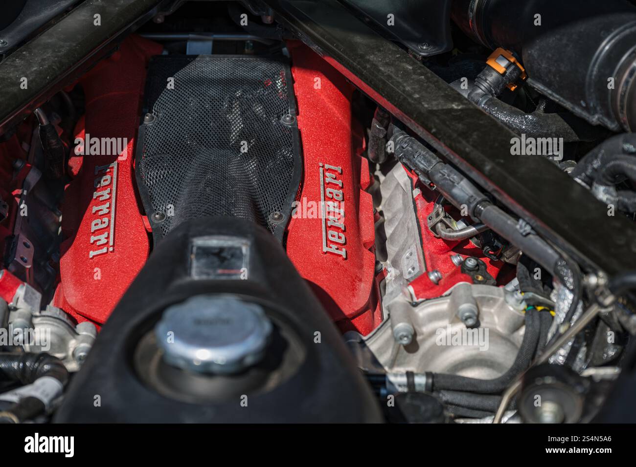 Slovenia, Ljubljana - 11 September 2024: Red Ferrari SF90 luxury sports ...