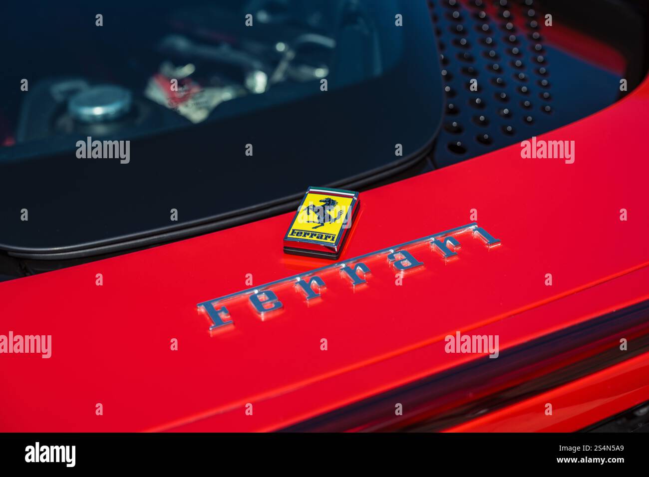 Slovenia, Ljubljana - 11 September 2024: Red Ferrari SF90 luxury sports ...