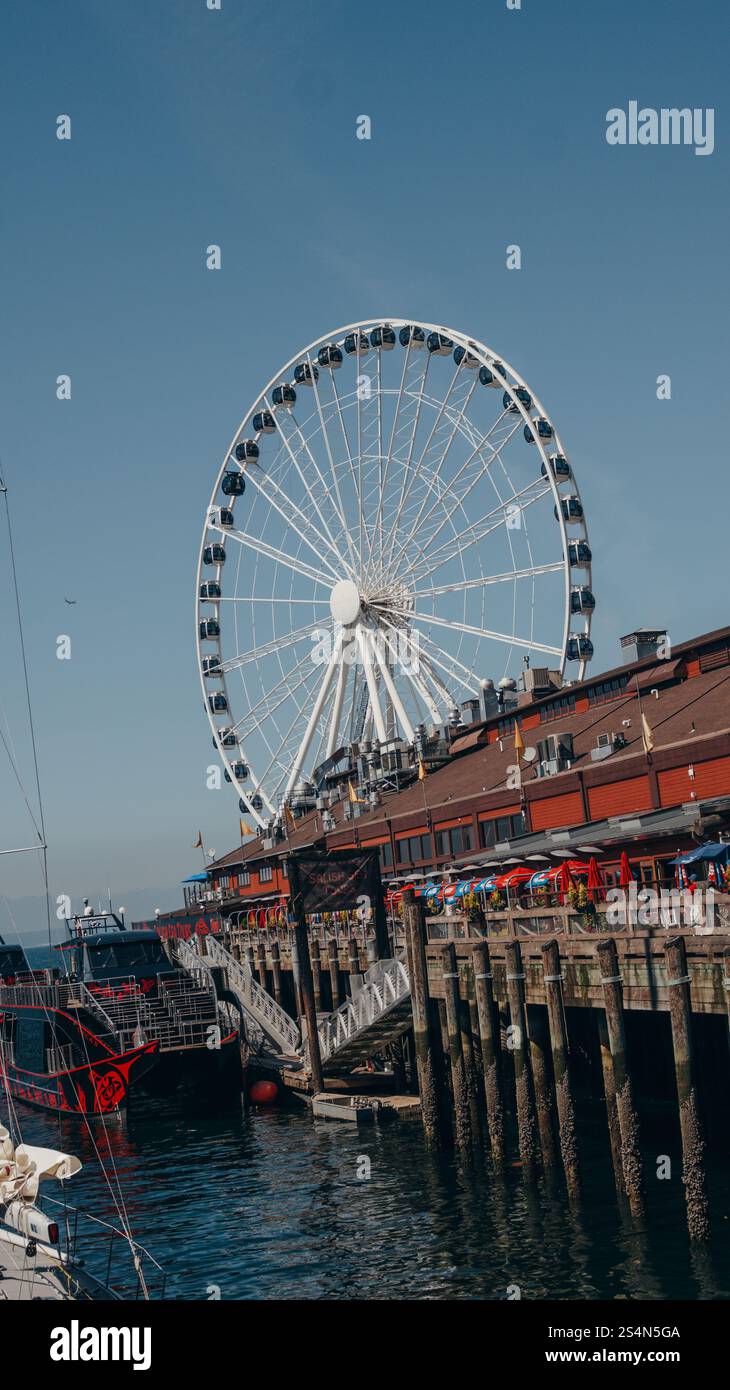View of the Seattle Great Wheel and Pier 57 in Downtown Seattle Stock ...