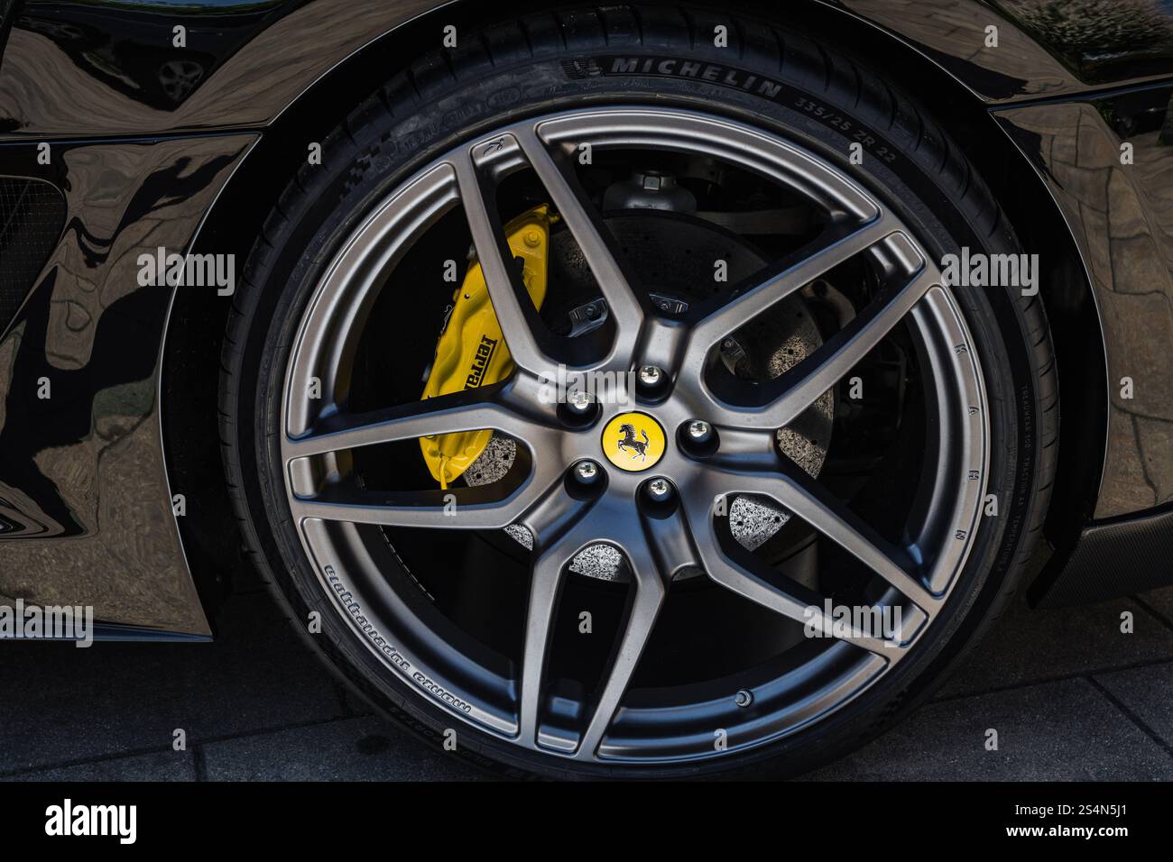 Slovenia, Ljubljana - 10 May 2024: Black Ferrari 599 luxury sports car ...