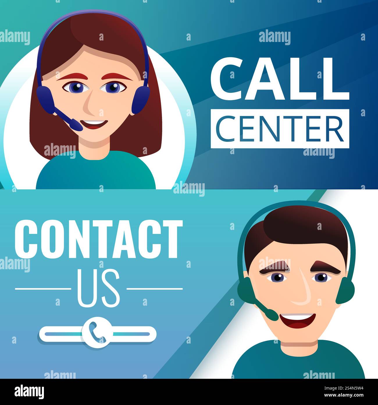 Call center employees banner set. Cartoon illustration of call center ...