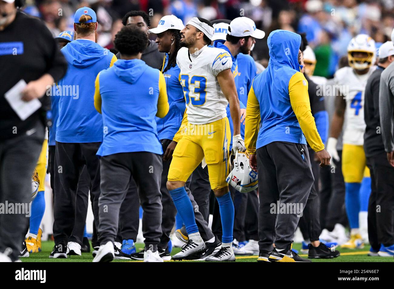 Los Angeles Chargers cornerback Deane Leonard (33) celebrates after ...