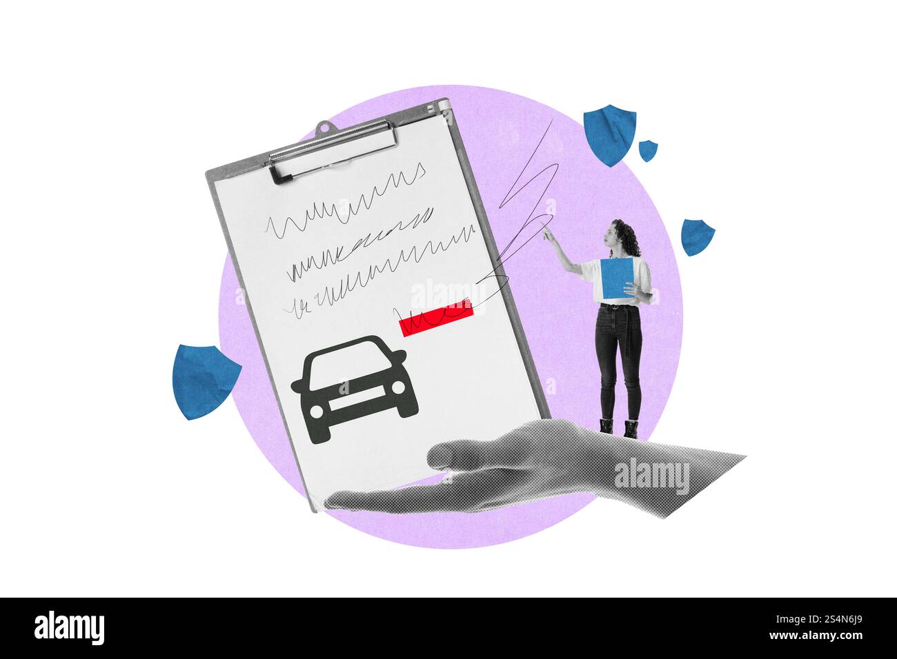 Modern artwork. Insurance form featuring car and handwritten details ...