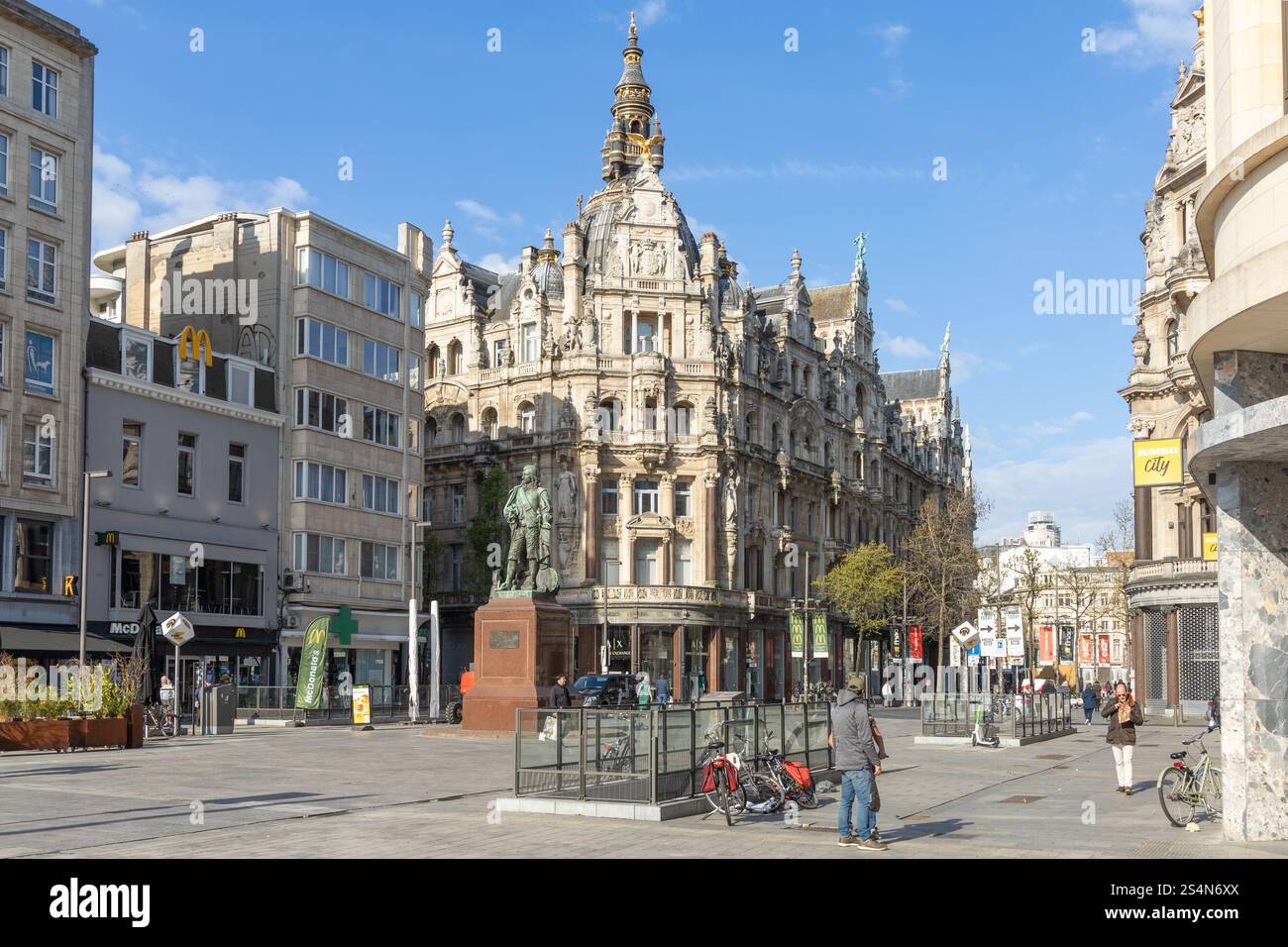Antwerp, Belgium. 15 April 2023. The Armani exchange store, historical ...