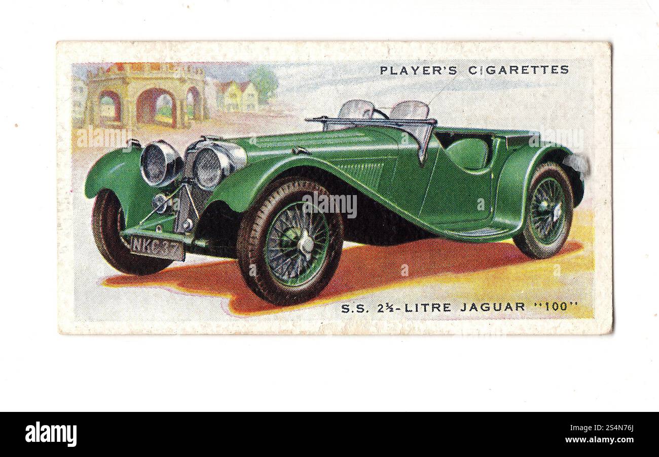 An antique Motor Car cigarette card illustrating a Jaguar 100 on a ...