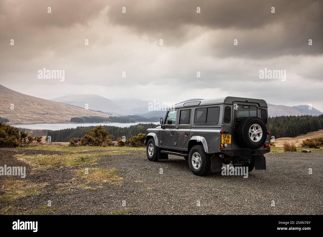 Land Rover Defender 110 in the Highlands of Scotland Stock Photo - Alamy