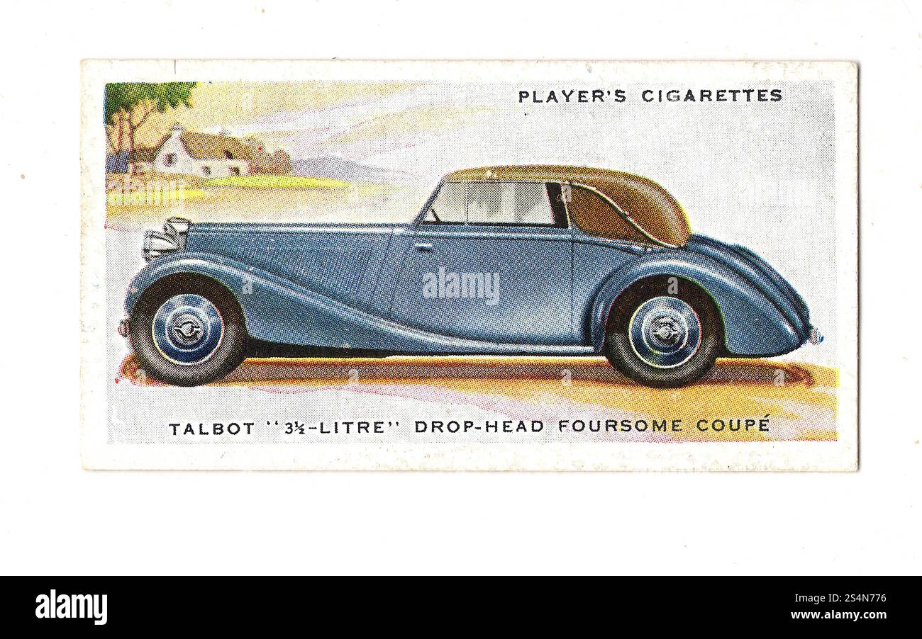 An antique Motor Car cigarette card illustrating a Talbot Drop - Head ...