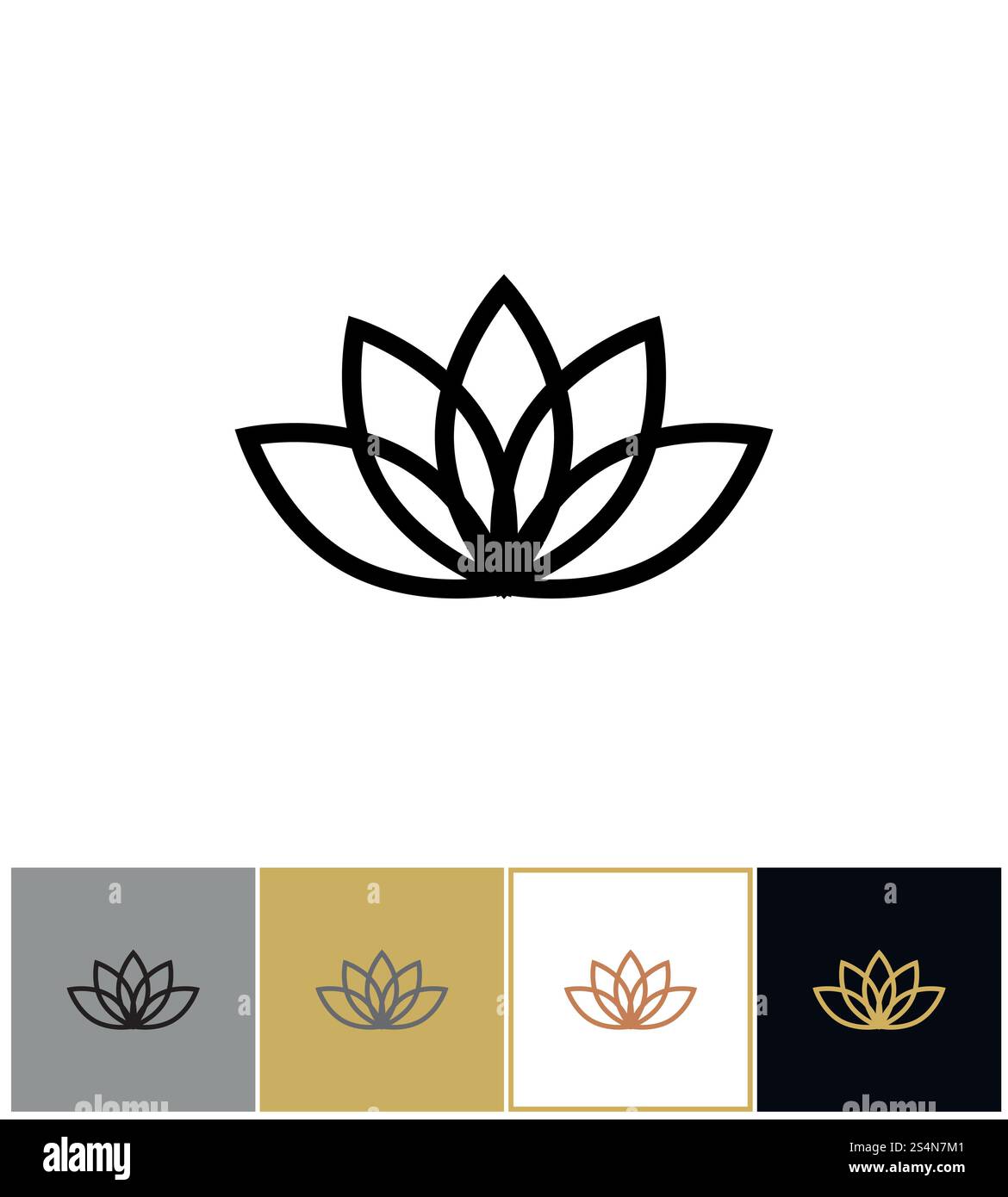 Lotus icon line style, lotos calm and harmony pictogram on gold, black ...